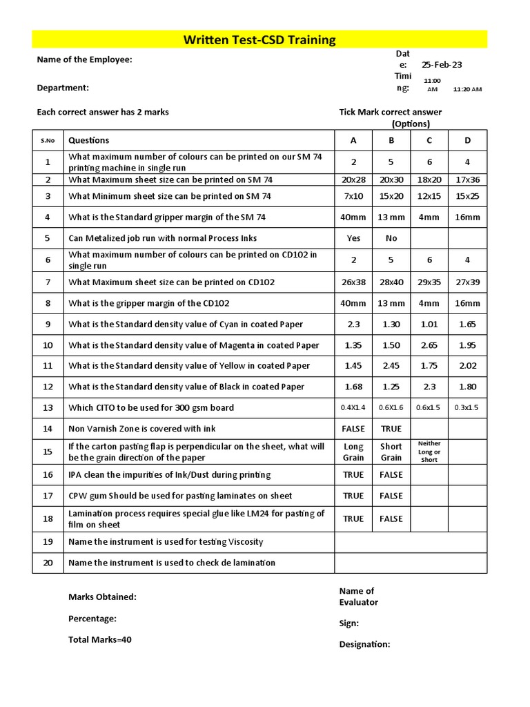Written Test - CSD | PDF | Paper | Printing Materials