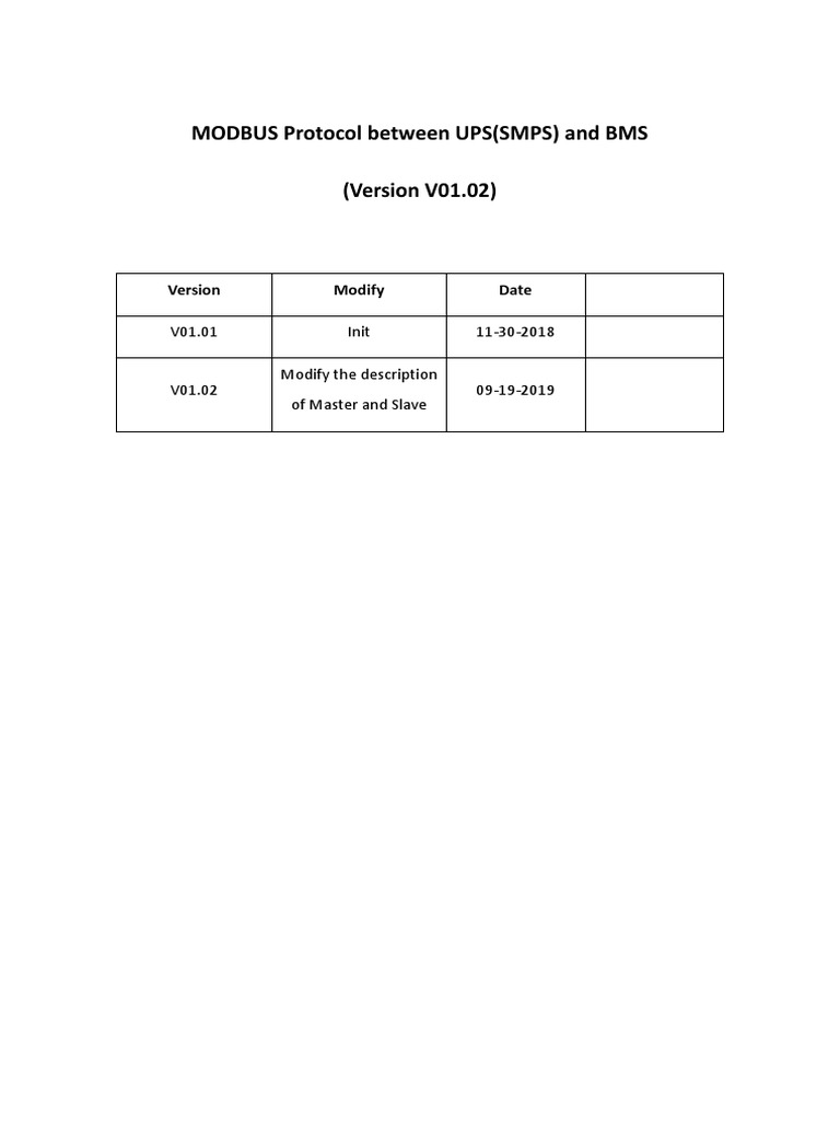 MODBUS Guide for UPS and BMS | PDF | Integer (Computer Science) | Data Transmission