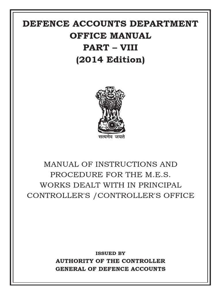 Defence Accounts Department Office Manual Part - Viii (2014 Edition ...