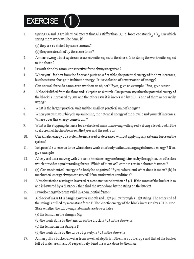Work Energy Power Questions | PDF | Force | Acceleration