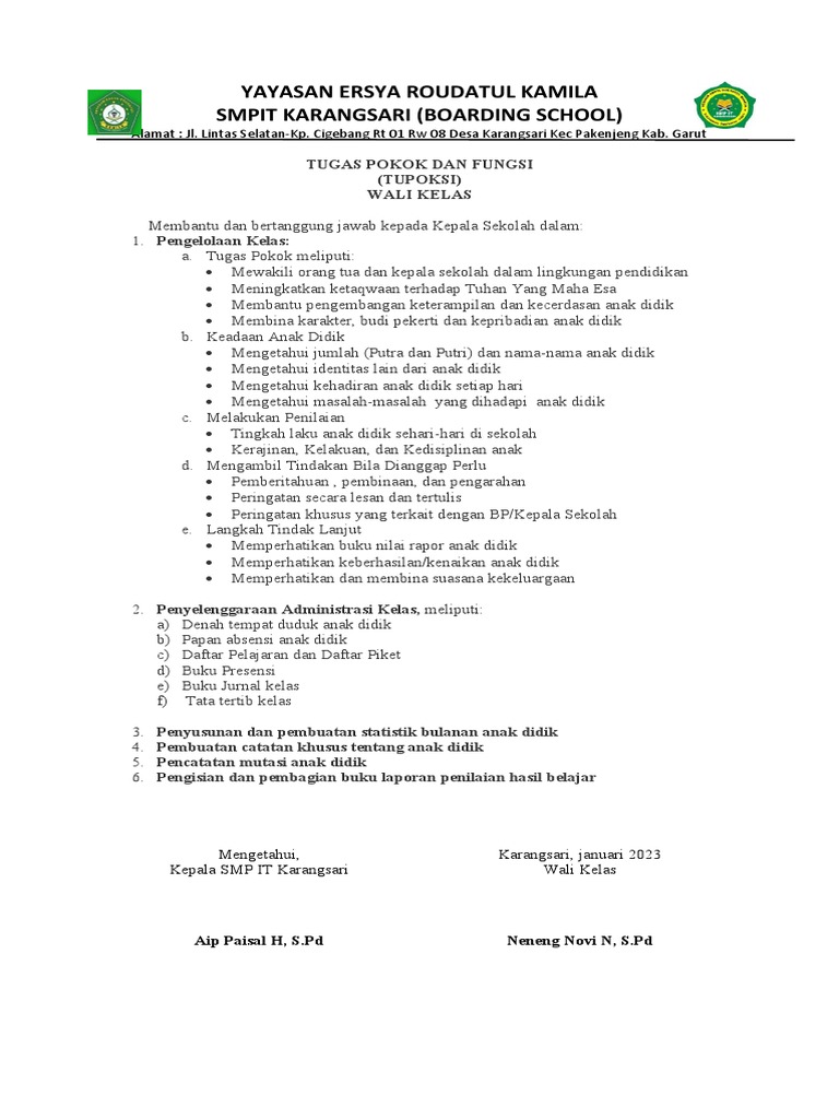 Tupoksi Wali Kelas | PDF | Karier & Perkembangan