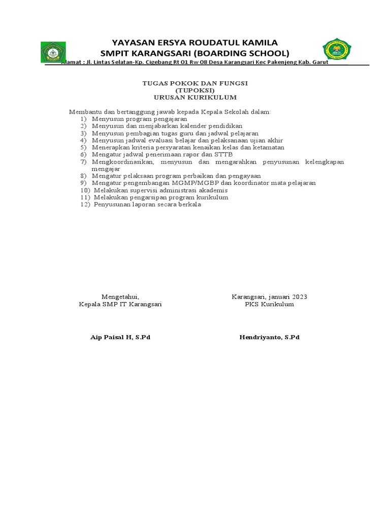 Tupoksi Kurikulum | PDF