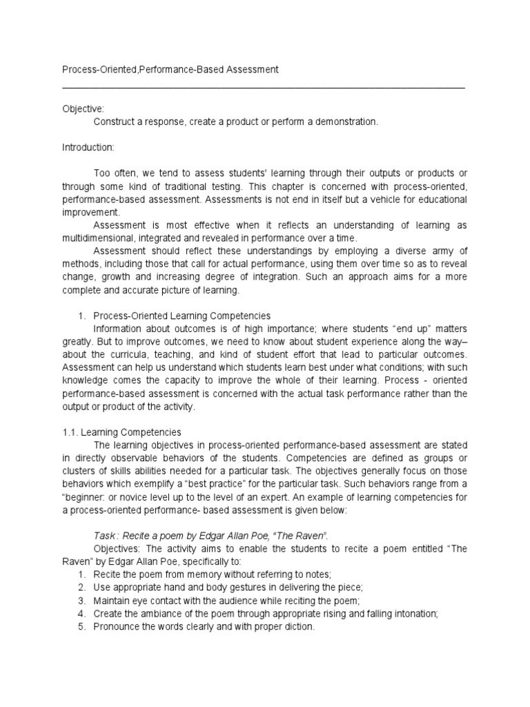 Process Oriented, Performance-Based Assessment | PDF | Rubric (Academic) | Educational Assessment