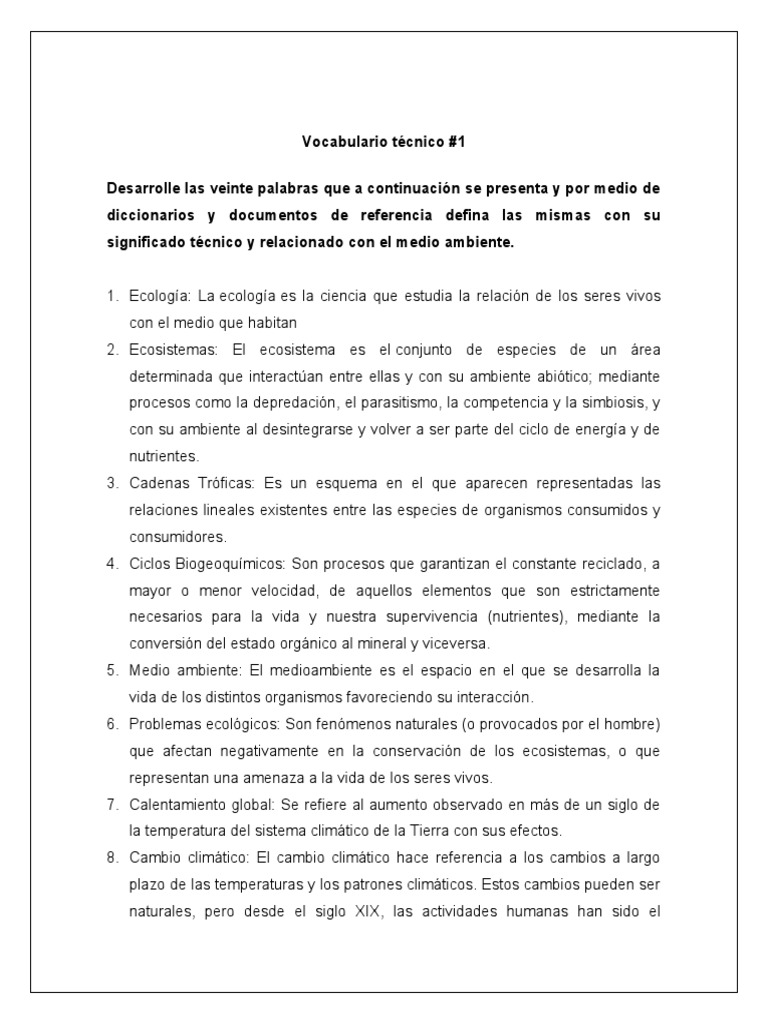 Vocabulario Técnico sobre Ecología y Medio Ambiente | PDF | Ecología ...