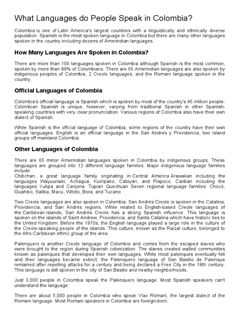 Languages Spoken in Colombia | PDF | Linguistics | Ethnicity
