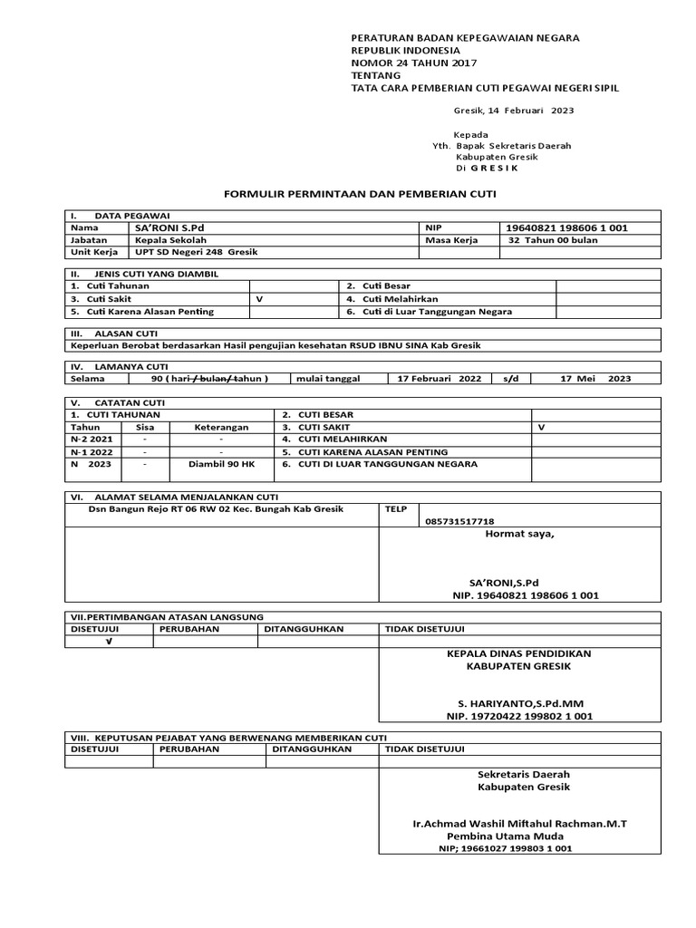 FORMULIR CONTOH CUTI | PDF