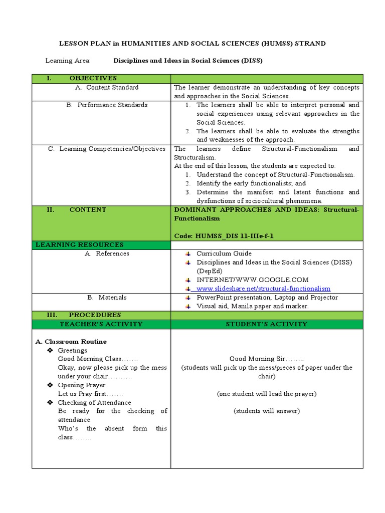 HUMSS DISS Lesson Plan | PDF | Behavioural Sciences | Science