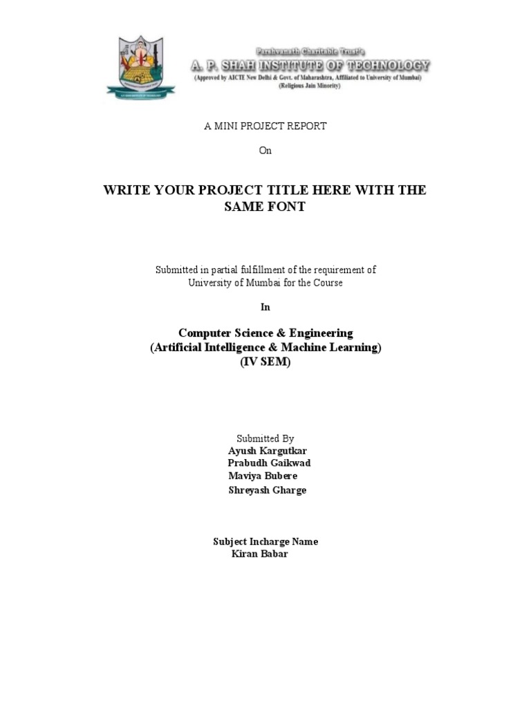 Report Format For Python Mini Project | PDF | Artificial Intelligence | Intelligence (AI ...