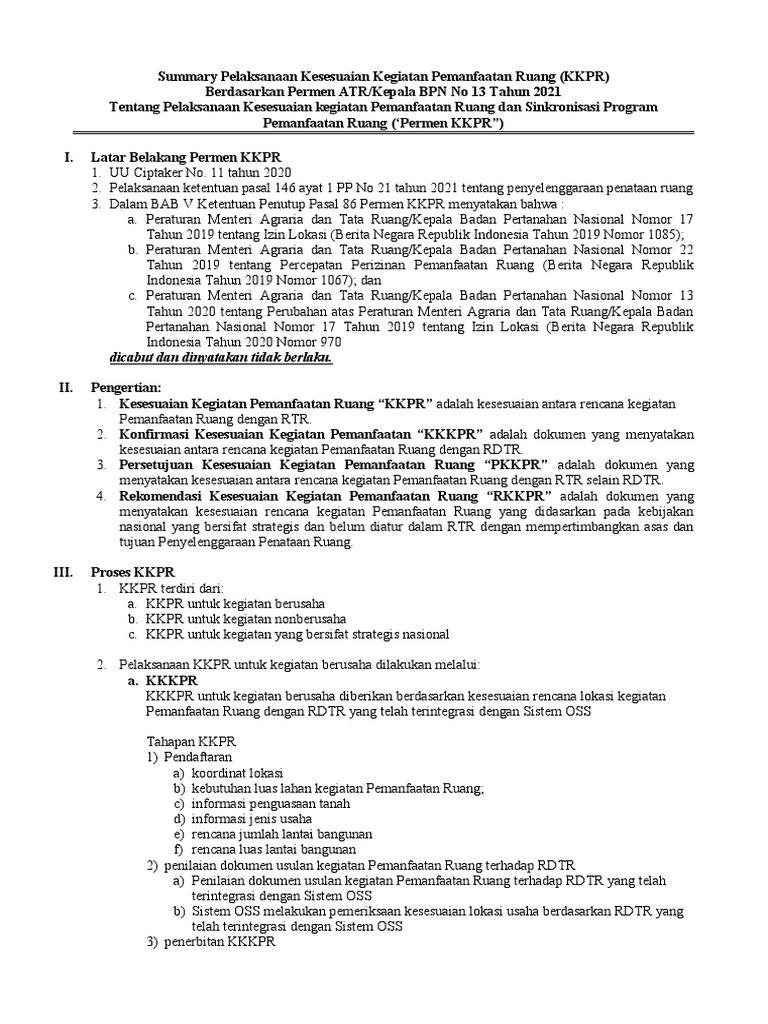 Summary Permen ATR KKPR | PDF