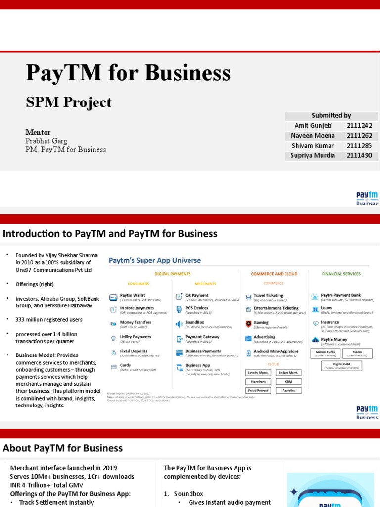 SPM Presentation - Group 11 - PayTM | PDF | Credit Card | Retail