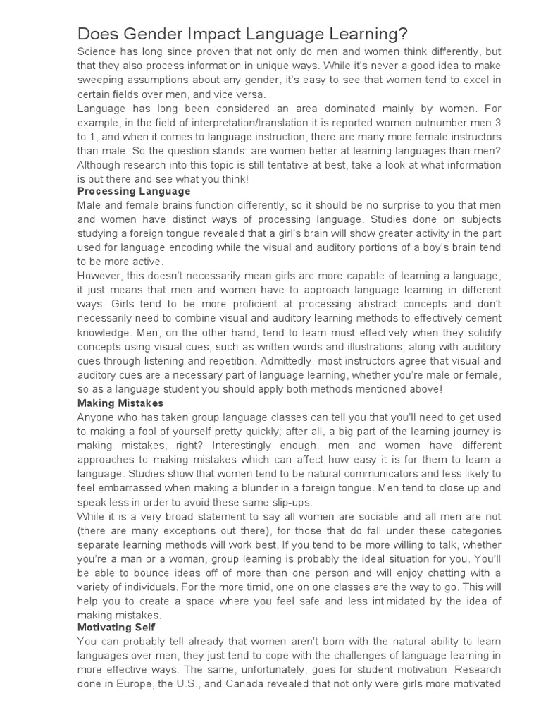 Gender and Language Acquisition | PDF | Gender Studies | Gender