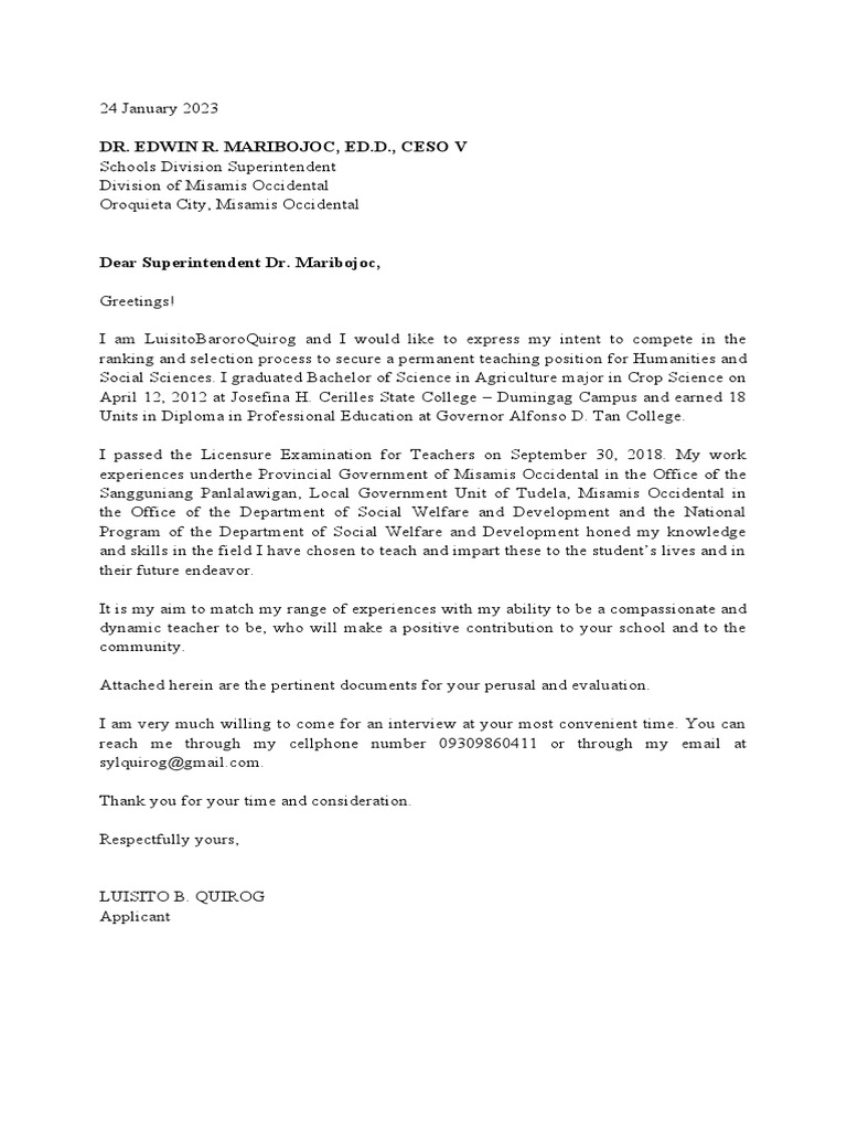 Letter of Intent SHS-HUMSS | PDF