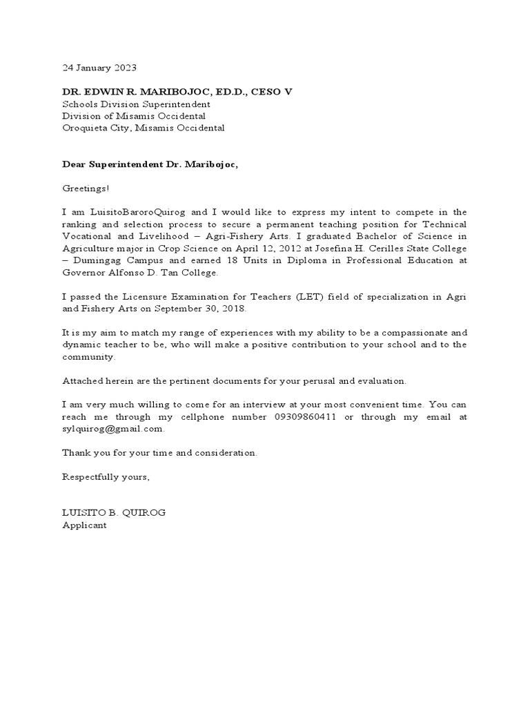 Letter of Intent SHS-TVL | PDF