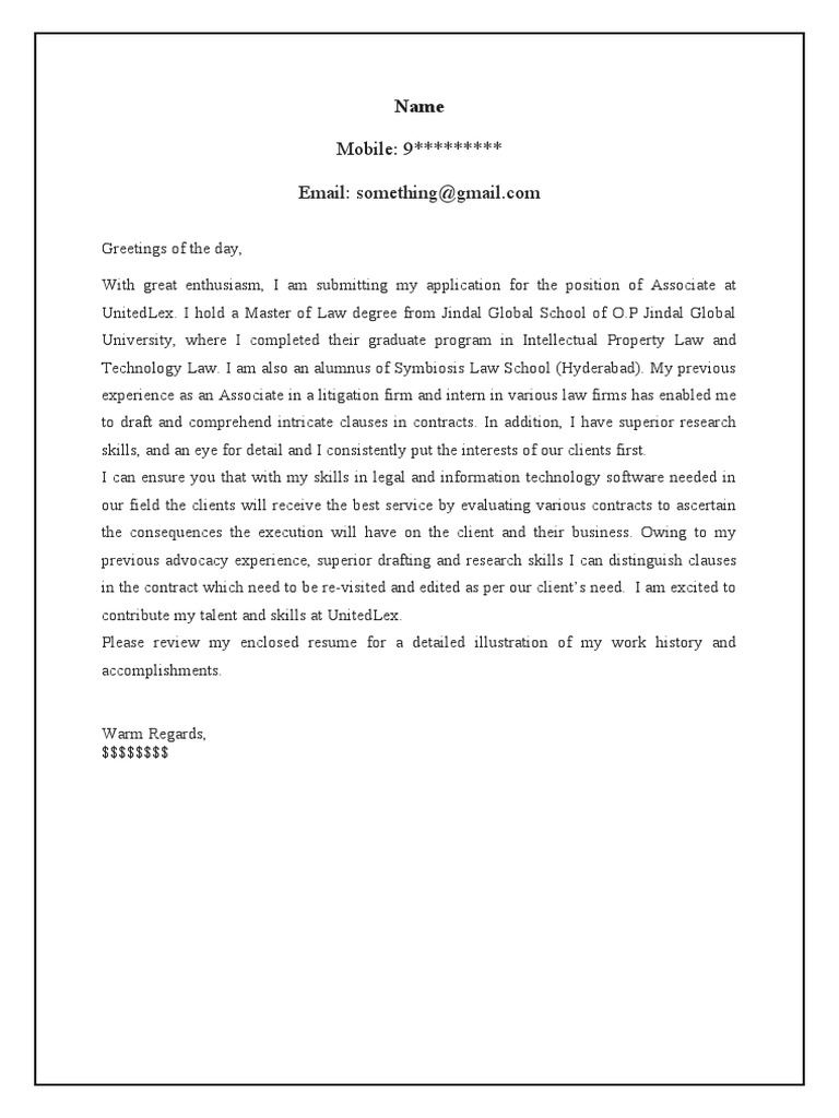 Cover Letter for UnitedLex | PDF
