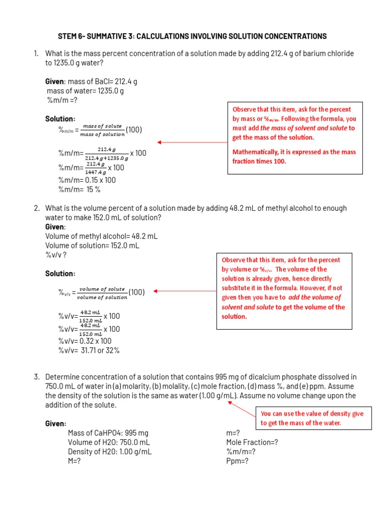 Alculation Involving Concentration-Ak | PDF | Mole (Unit) | Analytical Chemistry