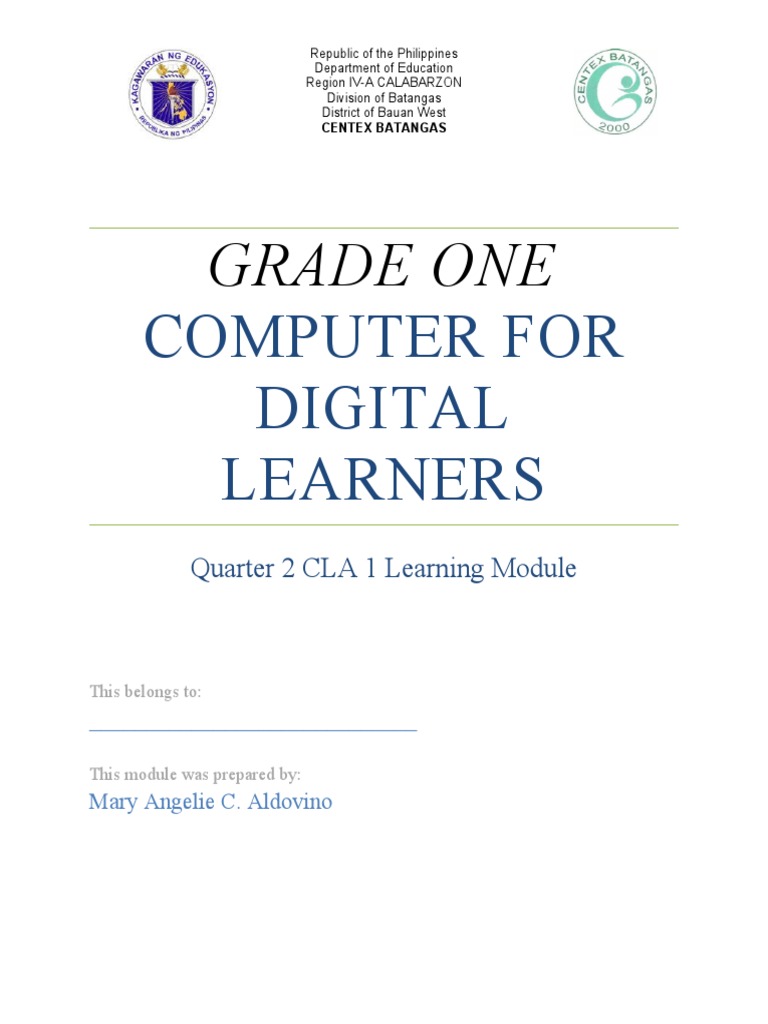 Grade One: Computer For Digital Learners | PDF | Computer Keyboard | Window (Computing)