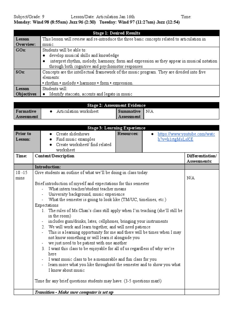 Articulation Lesson Plan | Download Free PDF | Lesson Plan | Cognition