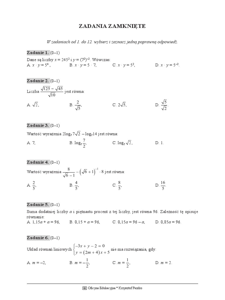 Zadania Zamknięte: Zadanie 1 | PDF
