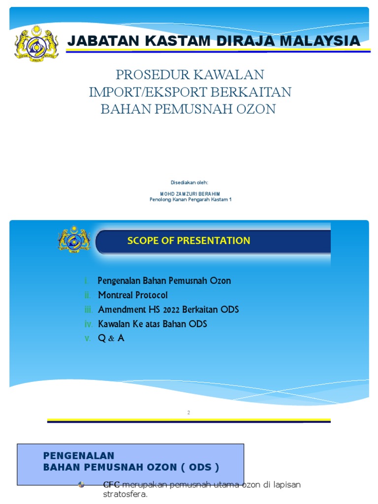 Jabatan Kastam Diraja Malaysia: Prosedur Kawalan Import/Eksport Berkaitan Bahan Pemusnah Ozon | PDF