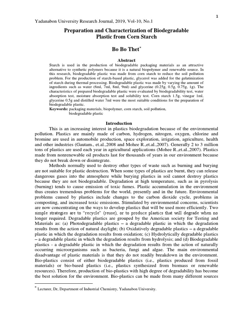 Preparation and Characterization of Biodegradable | PDF | Biodegradation | Plastic