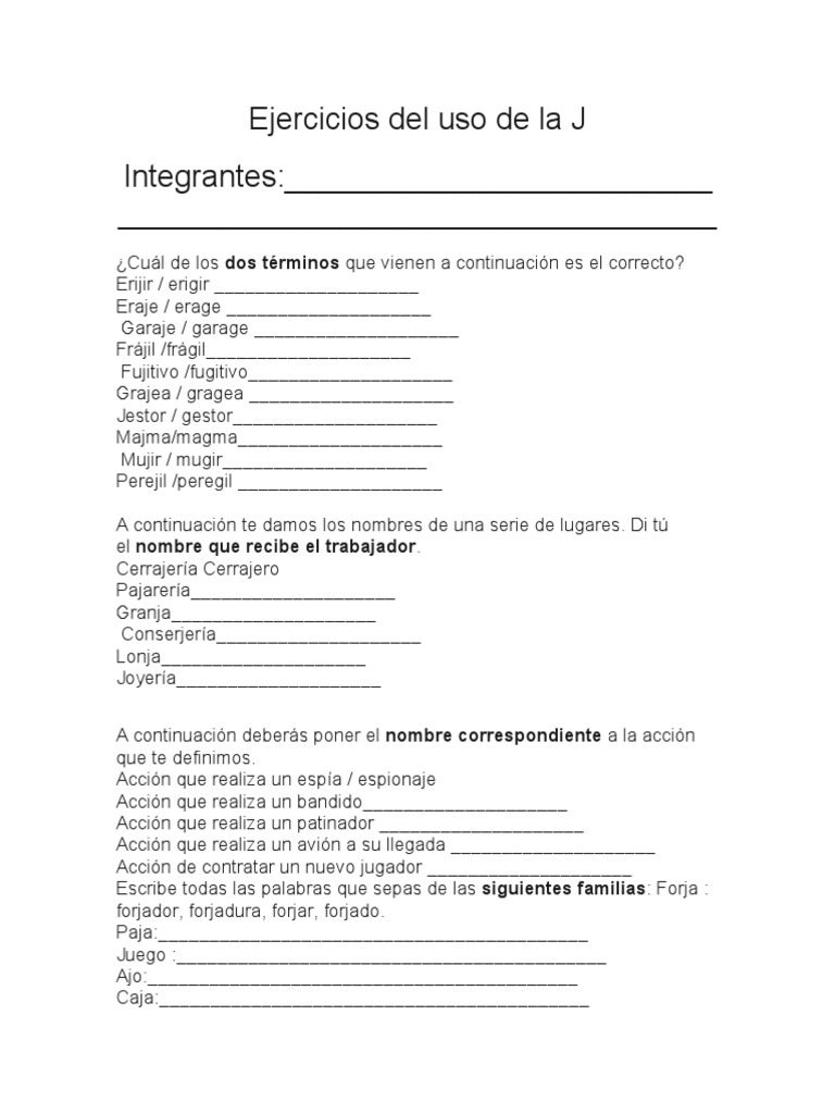 Ejercicios Del Uso de La J | PDF