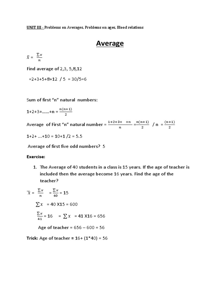 Problems On Averages, Ages | PDF