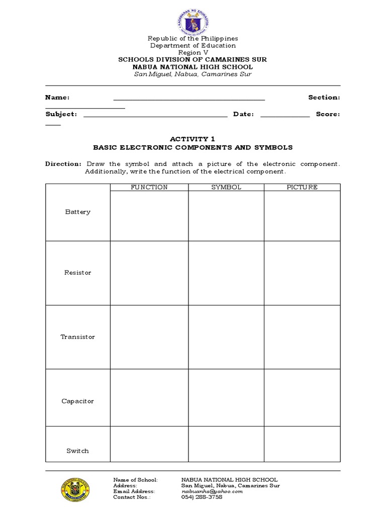 Activity 12 Electronic Components Symbols Functions Tools - Functions ...