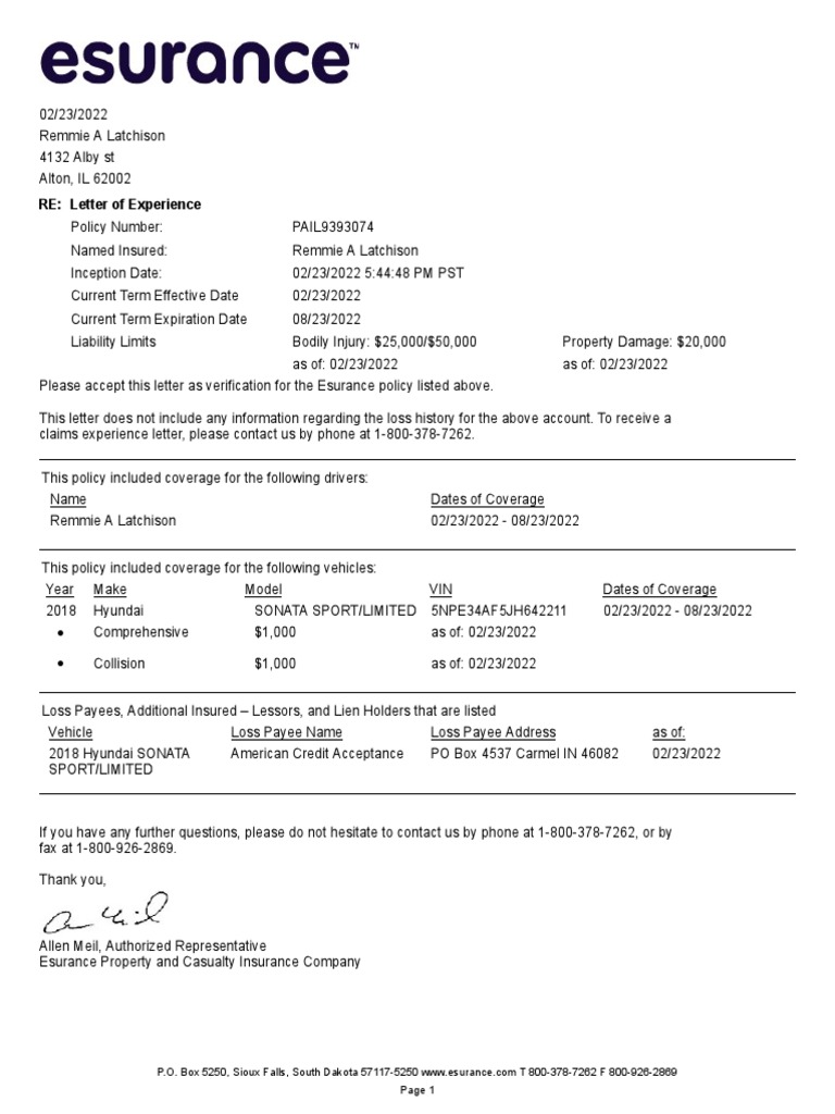 RE: Letter of Experience: Page 1 | PDF | Insurance | Risk
