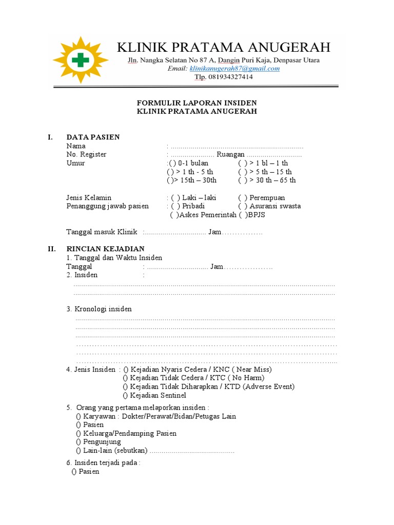FORM INSIDEN Keselamatan Pasien | PDF