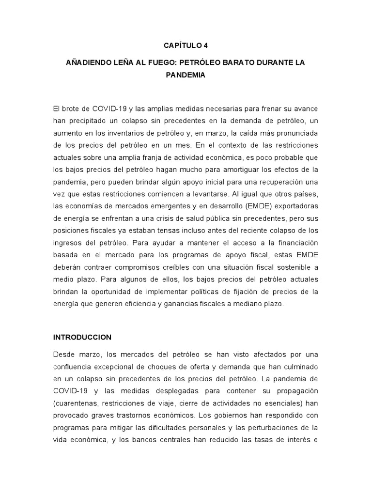 Capítulo 4 Añadiendo Leña Al Fuego: Petróleo Barato Durante La Pandemia | PDF | Precio del ...