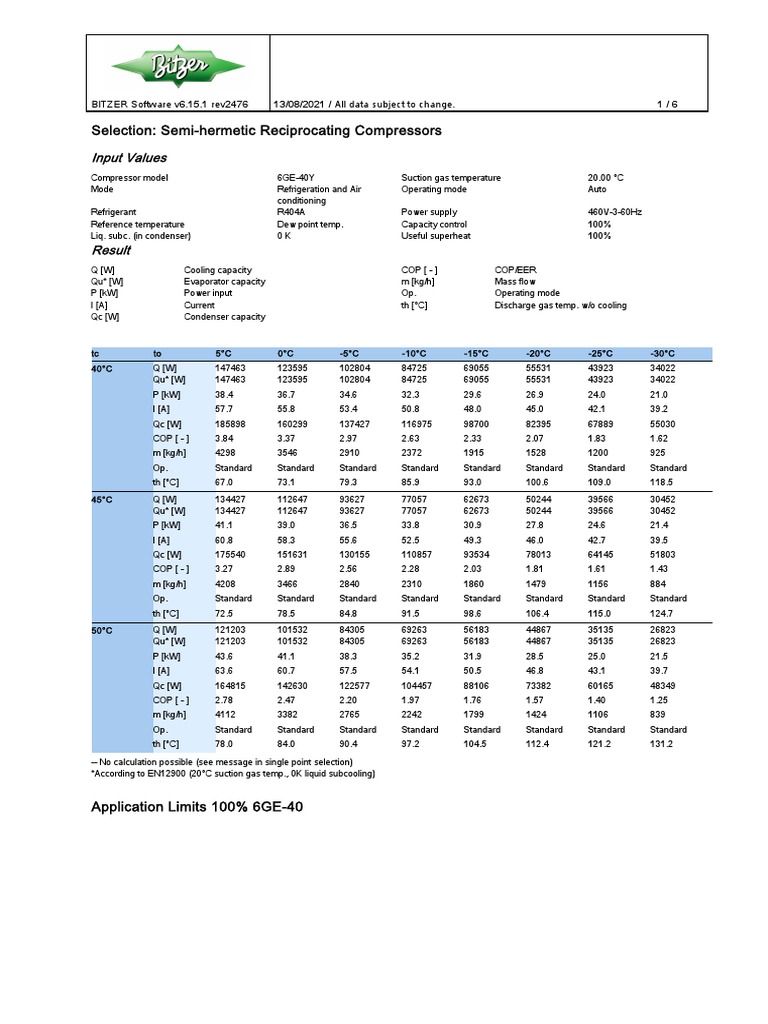 Semi-hermetic Reciprocating Compressors Performance Data | PDF | Manufactured Goods | Gases