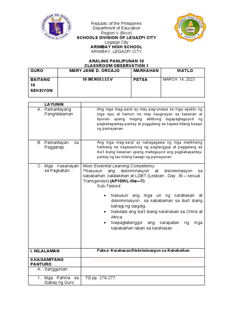 g10 Lesson Plan | PDF
