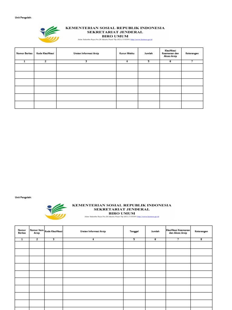 Form Daftar Arsip Aktif | PDF