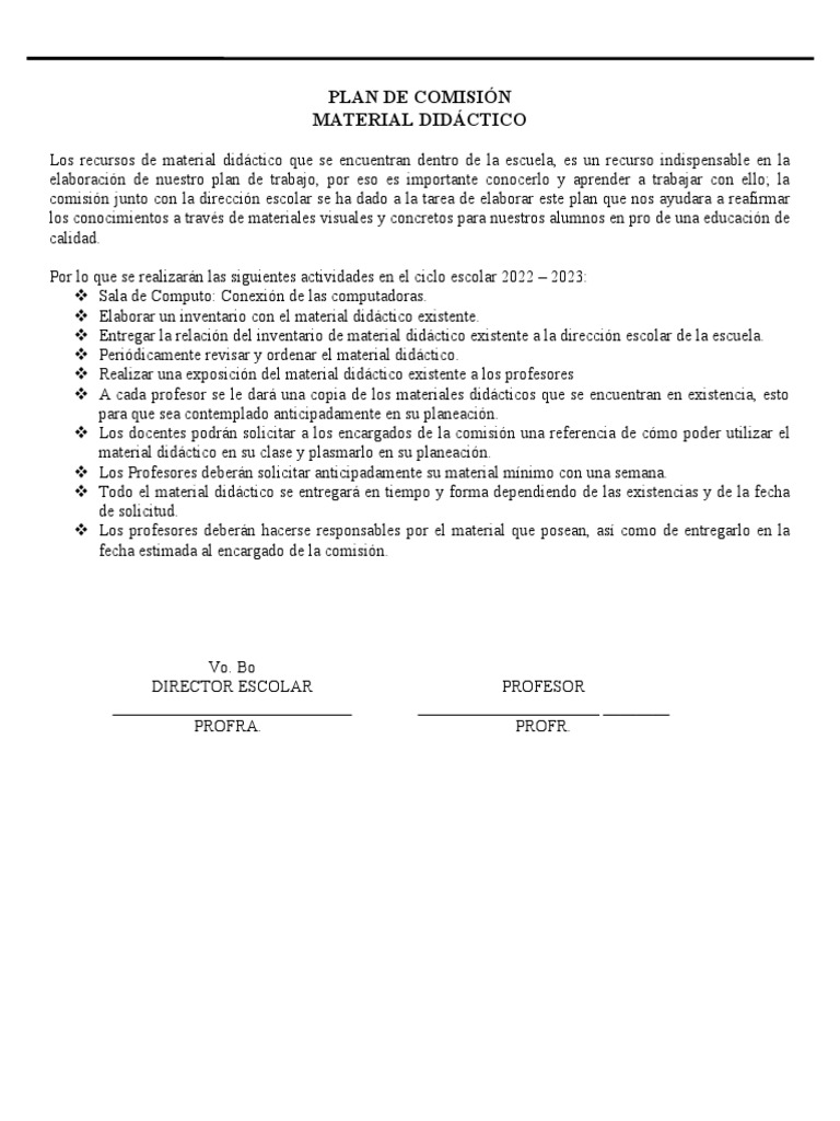 Plan de Comisión | PDF | Enseñando | Educación primaria