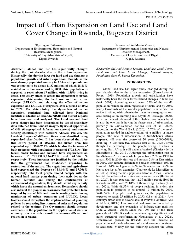 Impact of Urban Expansion On Land Use and Land Cover Change in Rwanda ...