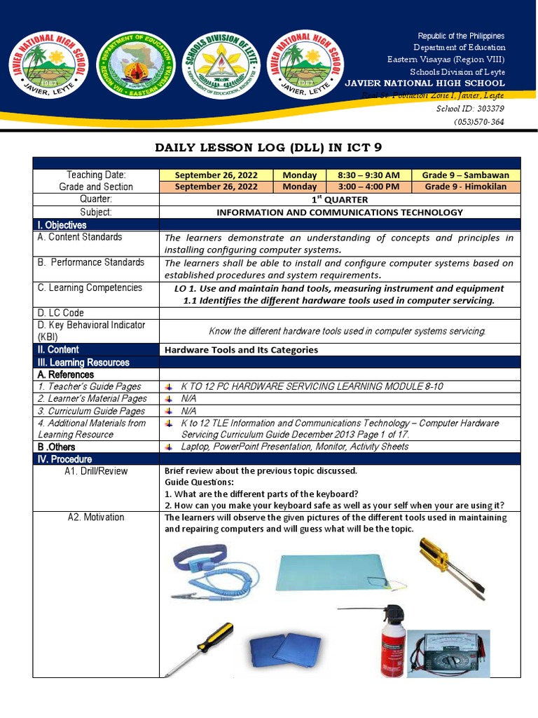 Daily Lesson Log (DLL) in Ict 9: 1 Quarter Information and ...