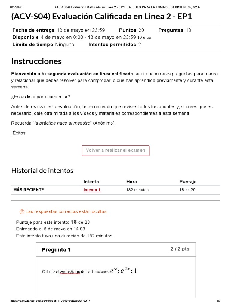 ACV S04 Evaluación Calificada en Linea 2 EP1 CALCULO PARA LA TOMA | PDF