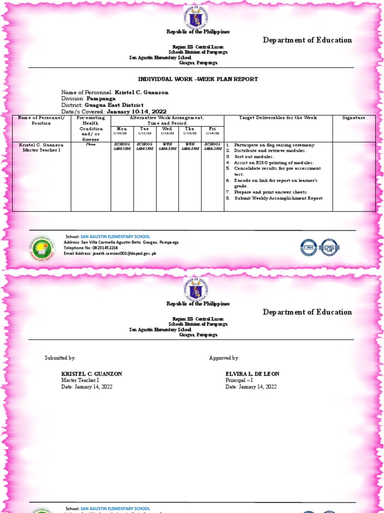Jan10-14, 2022 - Work-Week-Plan-Accomplishment-Report | PDF | Public ...