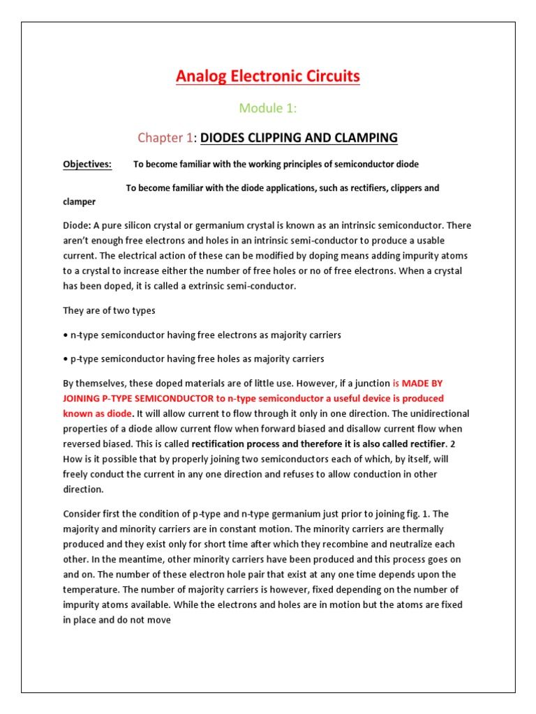 AEC Module1 Clipping and Clamping | PDF | Semiconductors | Diode