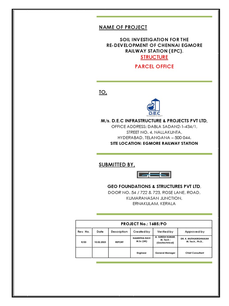 Soil Investigation Report for Egmore Station | PDF | Deep Foundation ...