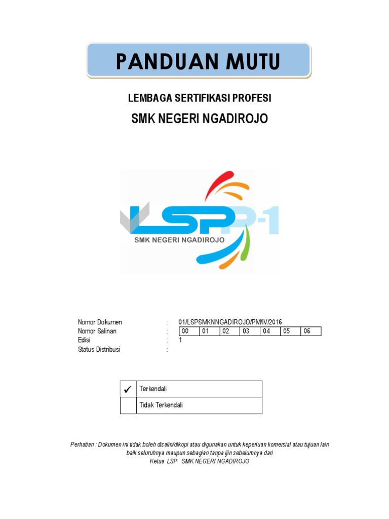 Panduan Mutu: SMK Negeri Ngadirojo | PDF