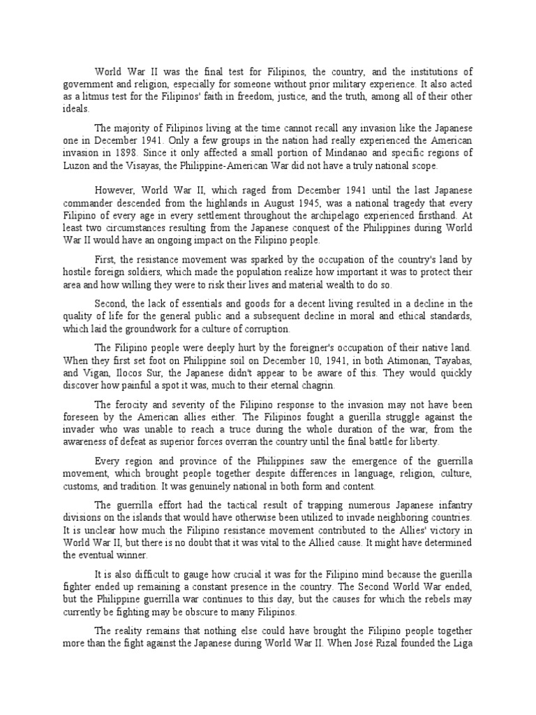 Filipino's Life During World War II | PDF | Philippines | World War II