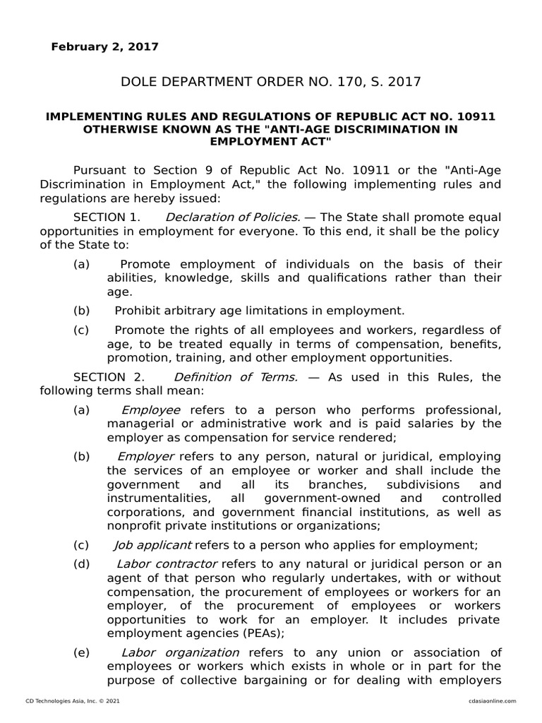 Dole Department Order No 170 S 2017 Declaration Of Policies Pdf