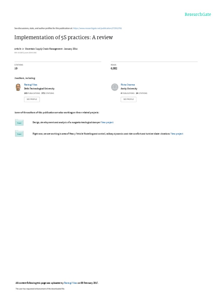 Implementation Of 5S Practices: A Review – IUJLEO