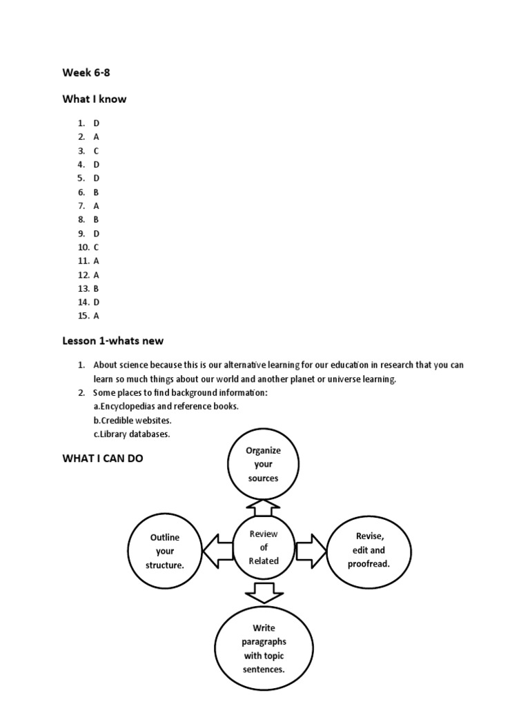 Weekly Progress Report and Lessons on Science, Research Skills, and ...