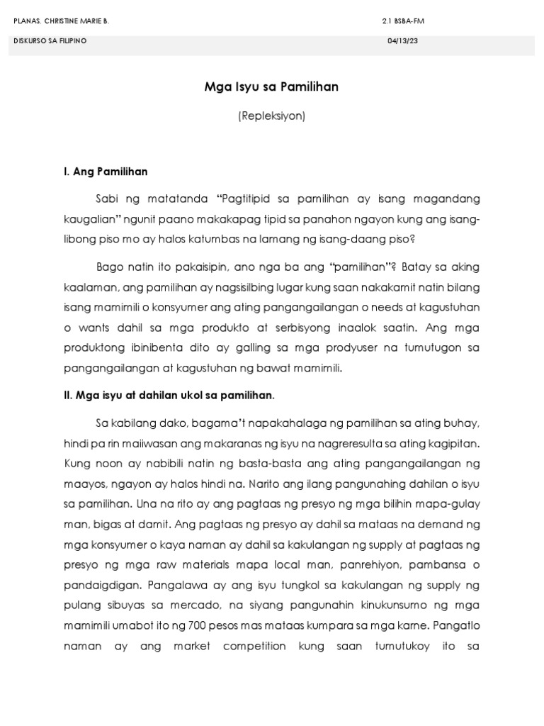Reflection Paper_Sample(diskursosafilipino) | PDF