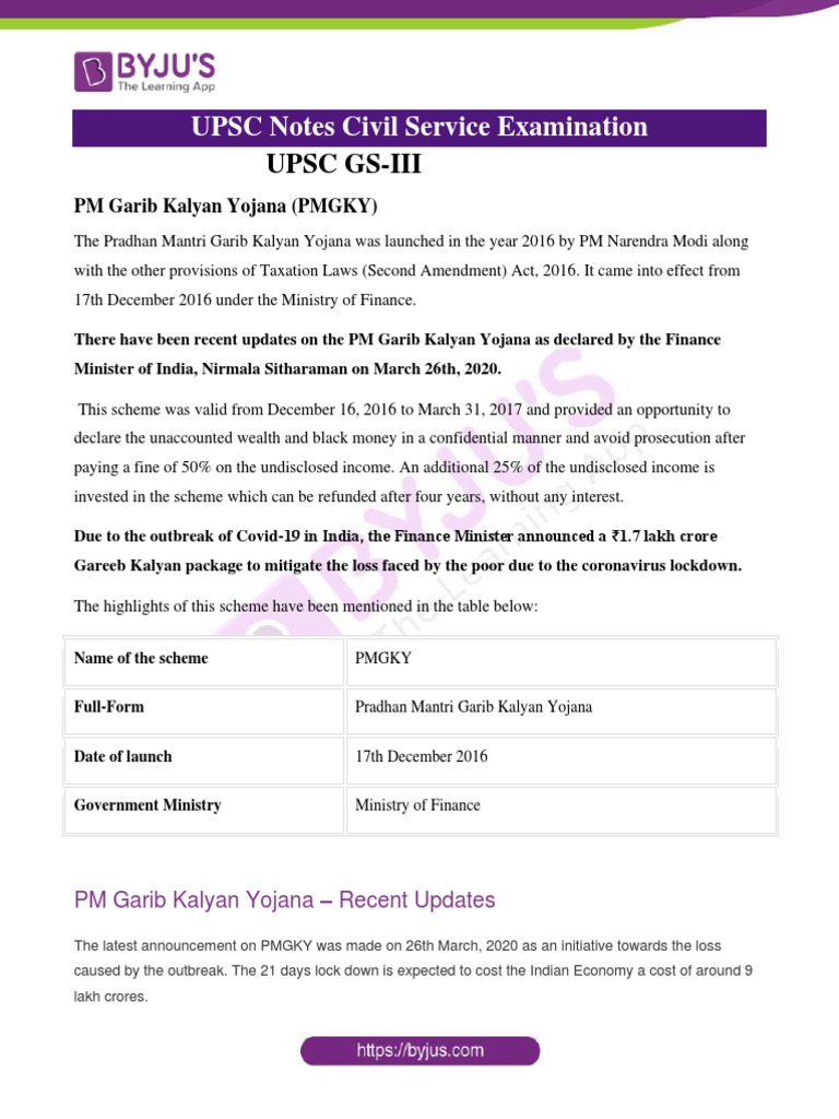 PM Garib Kalyan Yojana PMGKY | PDF | Economy Of India | Social Programs