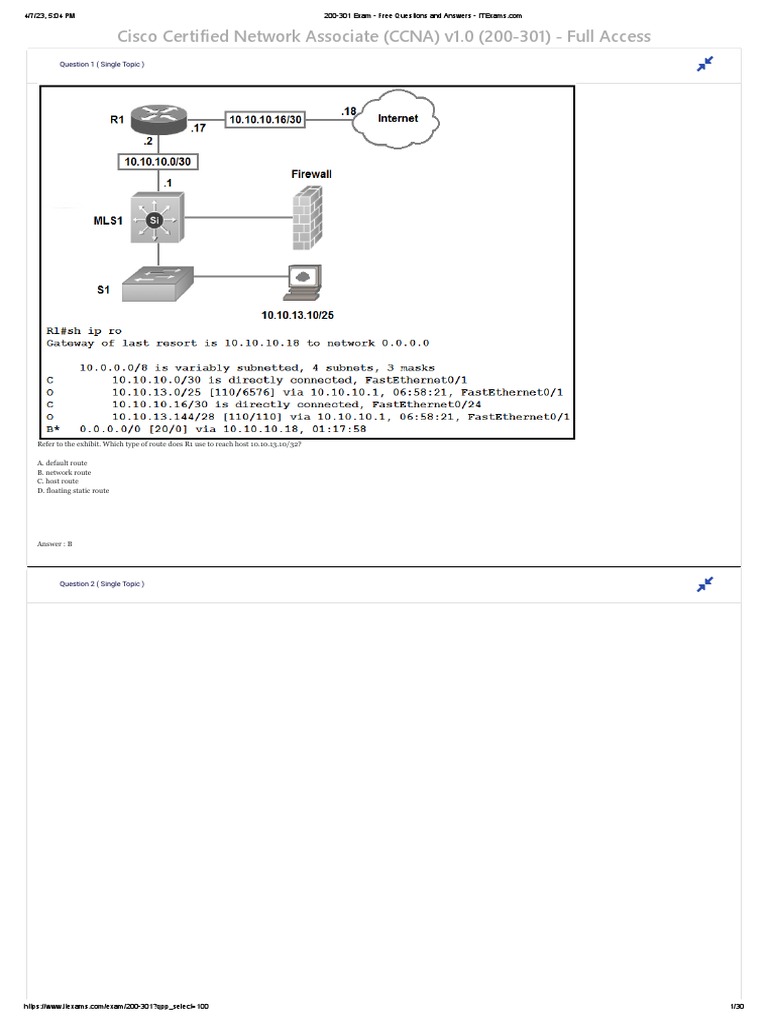 Cisco Certified Network Associate (CCNA) v1.0 (200-301) - Full Access | PDF | Ip Address | I Pv6