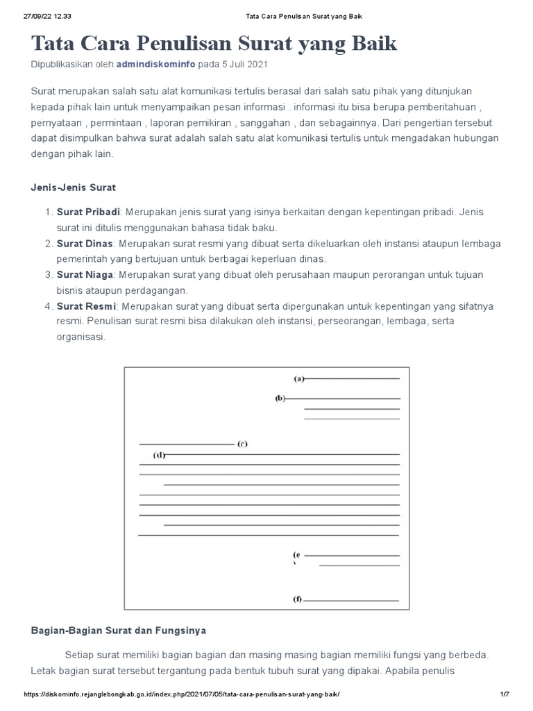 Tata Cara Penulisan Surat Yang Baik | PDF