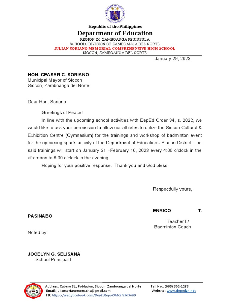 Letter Request For Jrmsu | PDF